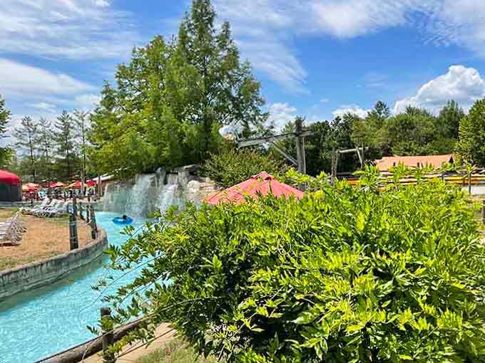The lazy river's waterfall feature is nature's shower head, minus the water bill and awkward temperature adjustments.
