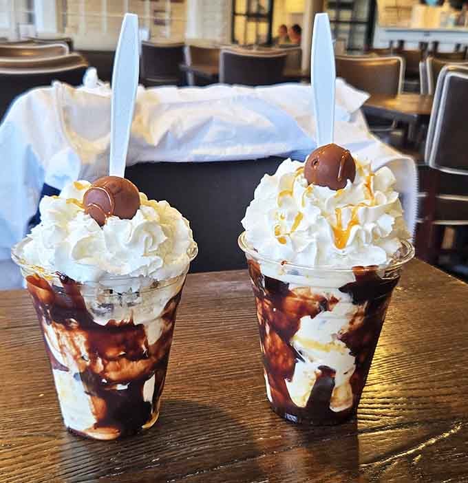 Ice cream sundaes with enough whipped cream and caramel to make your inner child very, very happy.