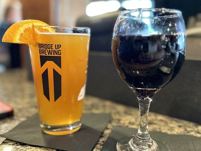 Local brews meeting fine wine, proving that good beverages make great company regardless of their different backgrounds and personalities.