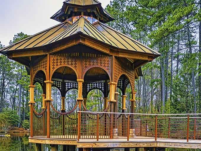 This ornate gazebo over the water is basically nature's version of a luxury suite with the best views.