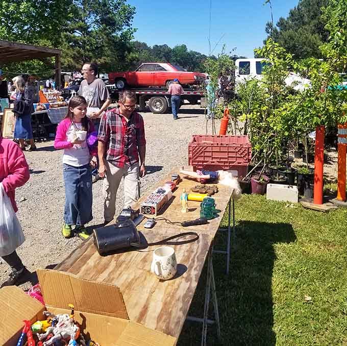 Shoppers navigate the aisles with the determination of people who know exactly what treasure hunting requires: patience and comfortable shoes.