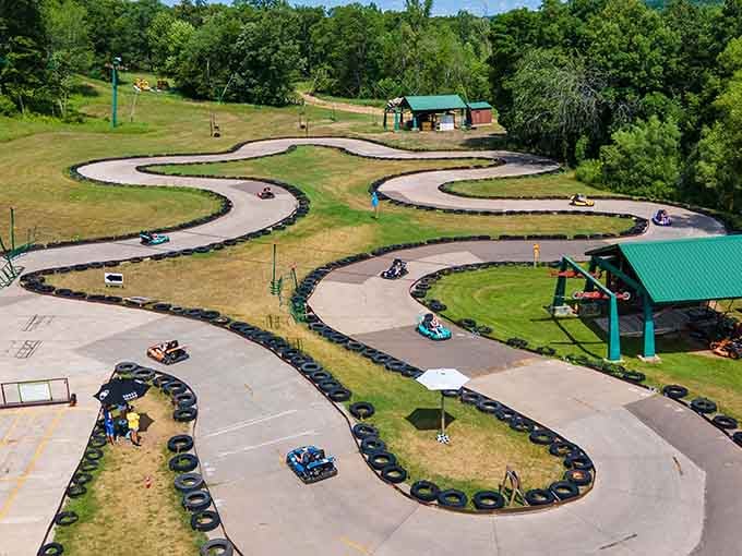 Go-karts wind through curves that'll make your inner child squeal louder than your actual children riding beside you.