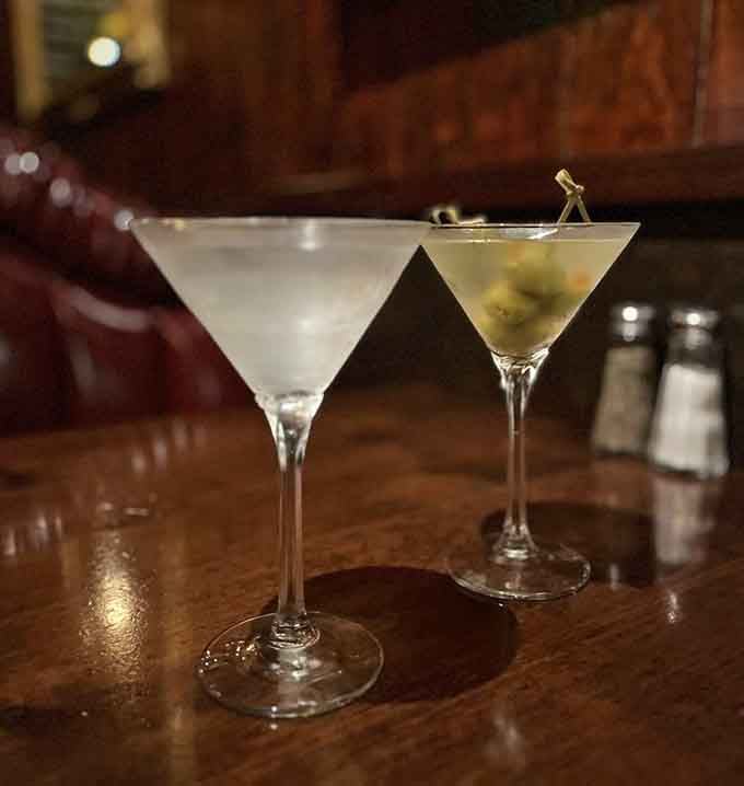 Two pristine martinis standing at attention like they're auditioning for a Rat Pack reunion show.