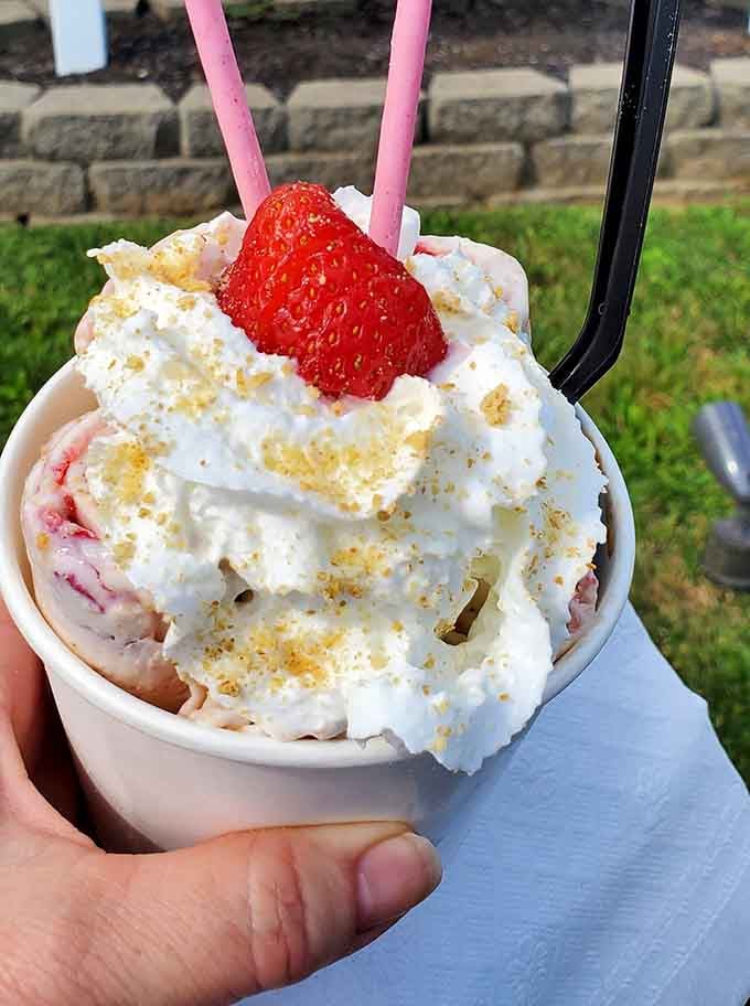 Ice cream topped with whipped cream and a strawberry, because sometimes dessert for breakfast is the right life choice.