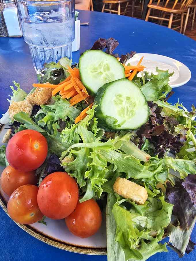 A house salad so fresh and vibrant it almost makes you forget you're here for the seafood. Almost.