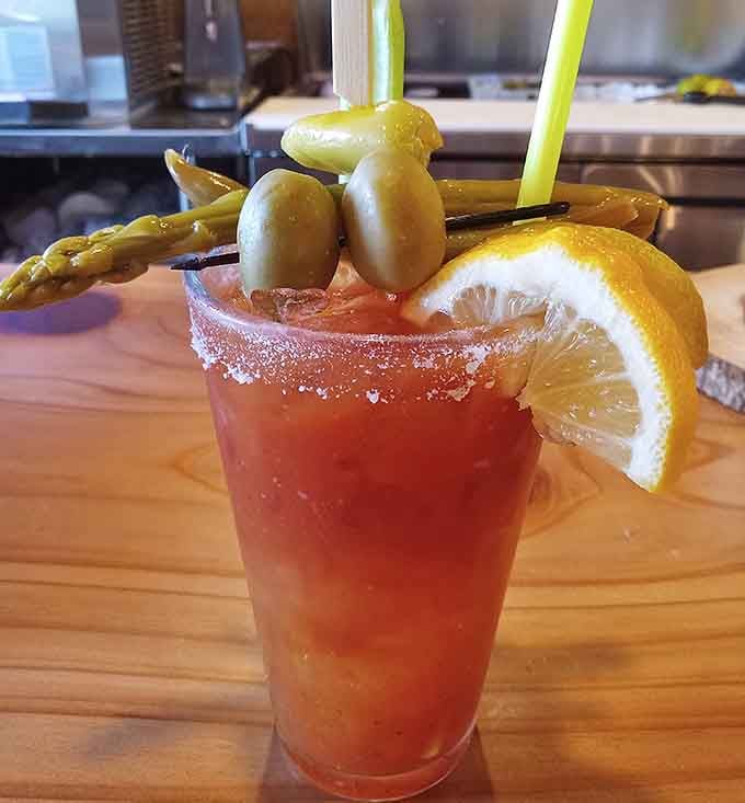 This Bloody Mary comes loaded with pickled asparagus and olives, turning brunch into a full-contact sport.