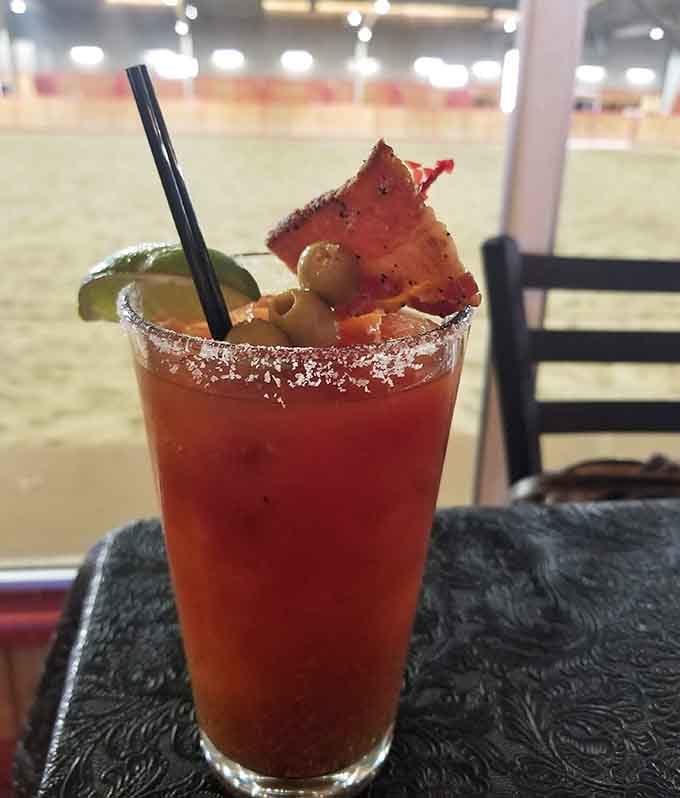 This Bloody Mary comes dressed for success with candied bacon on top, because regular bacon is apparently for amateurs.