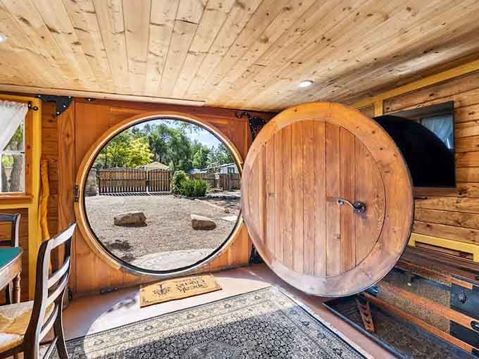 Another perfectly round door beckons you outside, because one magical portal simply isn't enough.