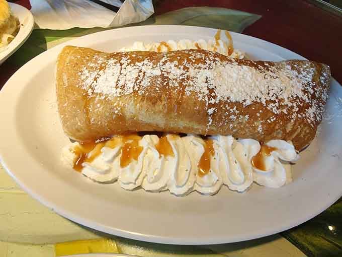 That caramel apple pancake dusted with powdered sugar is basically permission to eat dessert before noon, and we're here for it.