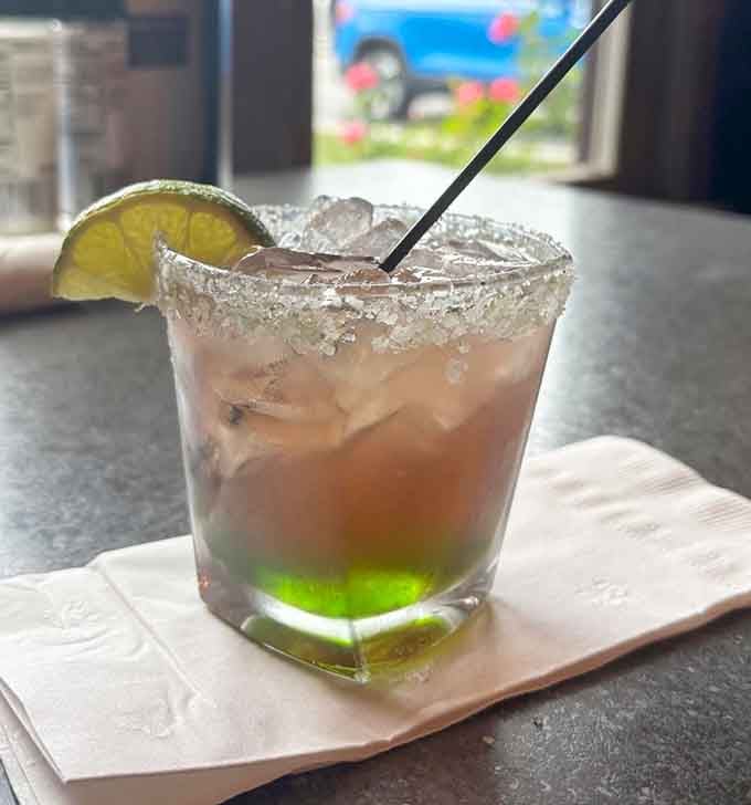 A margarita with a salted rim that means business, perfect for toasting your excellent dining decisions.