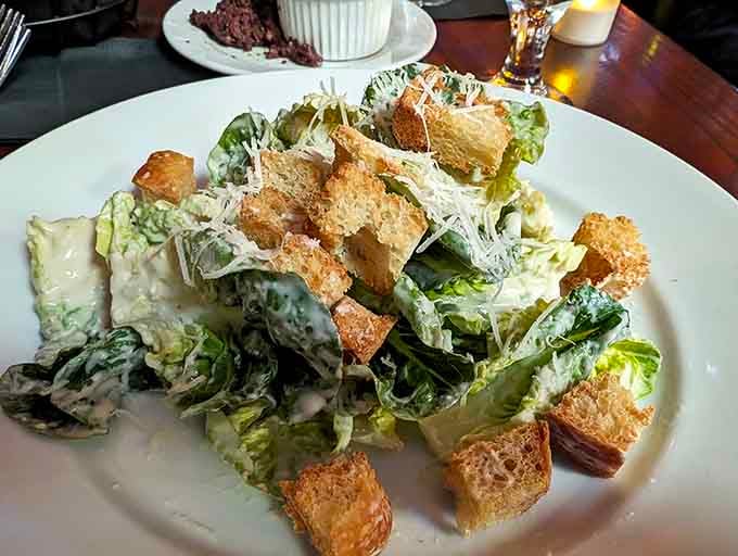 Caesar salad with croutons that crunch louder than slot machines, and that's saying something here.