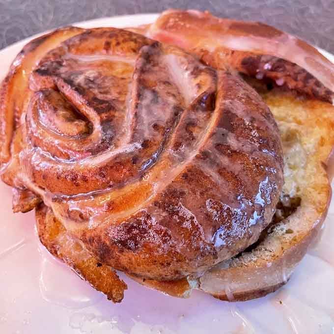 A cinnamon roll this size could double as a throw pillow, and it tastes even better than it looks.