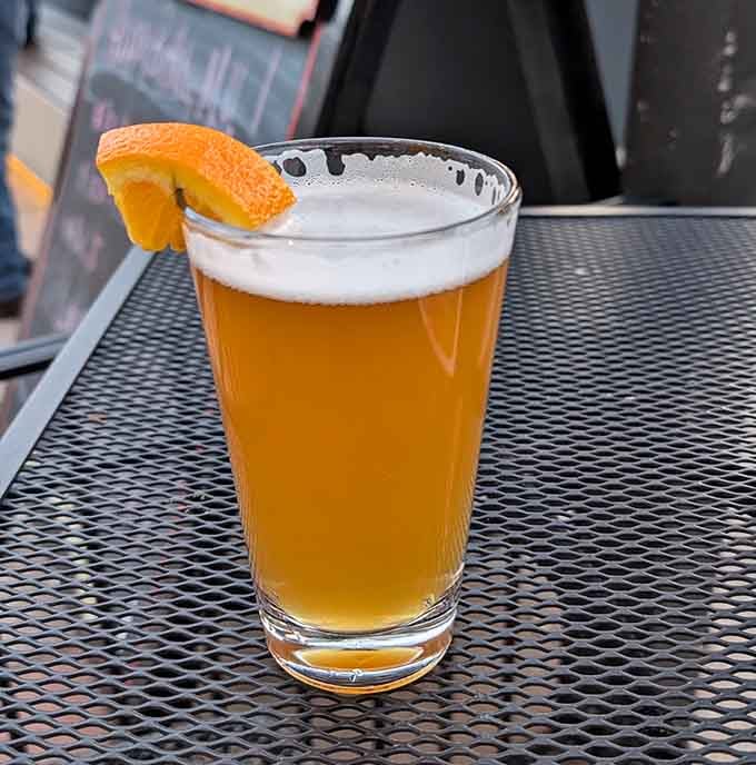 Cold beer with a citrus twist tastes even better when enjoyed in frontier-themed surroundings.