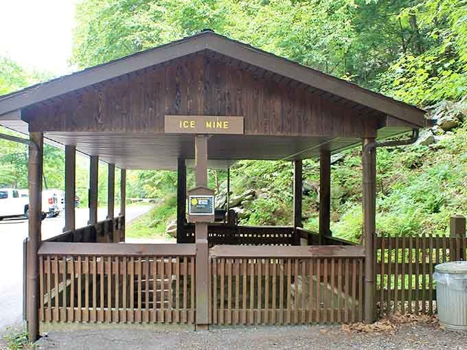 The Ice Mine shelter stands ready to protect you from the elements while you contemplate life's important questions.