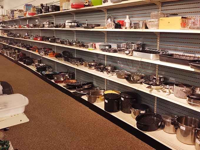 Cookware stretching endlessly down the aisle, ready to equip your kitchen without emptying your retirement fund.