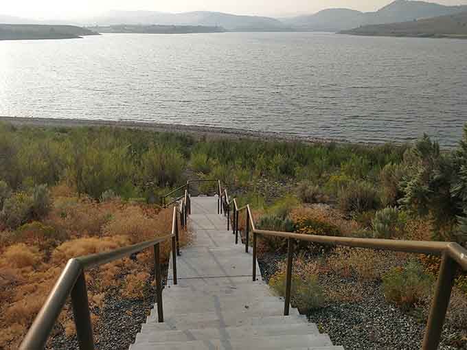 These steps lead down to the water like your own private stairway to relaxation and fishing heaven.