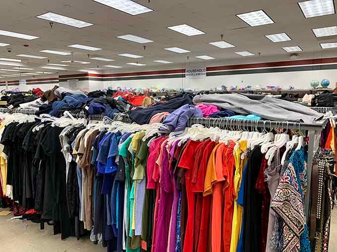 The clothing section stretches into infinity, organized chaos at its most beautiful and budget-friendly best.