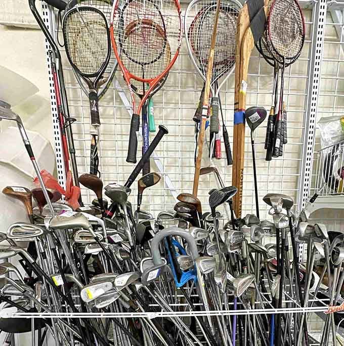 Tennis rackets and golf clubs for anyone who decided fitness resolutions don't require brand-new sporting equipment prices.
