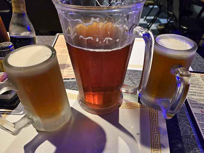 Cold beer served in frosty glasses&mdash;because some traditions never go out of style, no matter what decade it is.