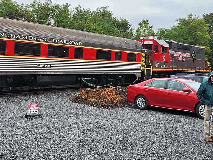 The Buckingham Branch coaches waiting patiently &ndash; your chariot to the Shenandoah Valley awaits, dear traveler.