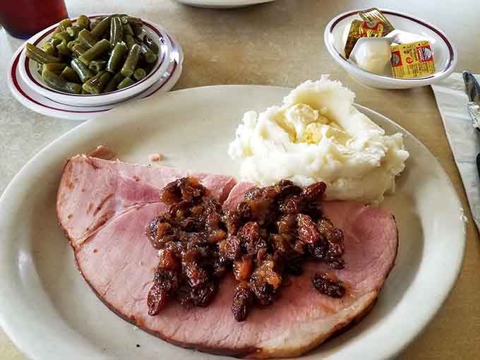 Sliced ham with that gorgeous fruit topping and fluffy mashed potatoes brings holiday dinner vibes to any weekday.