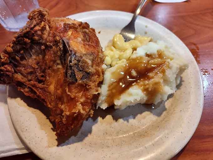 Golden fried chicken with creamy mashed potatoes and gravy&mdash;comfort food at its absolute finest.