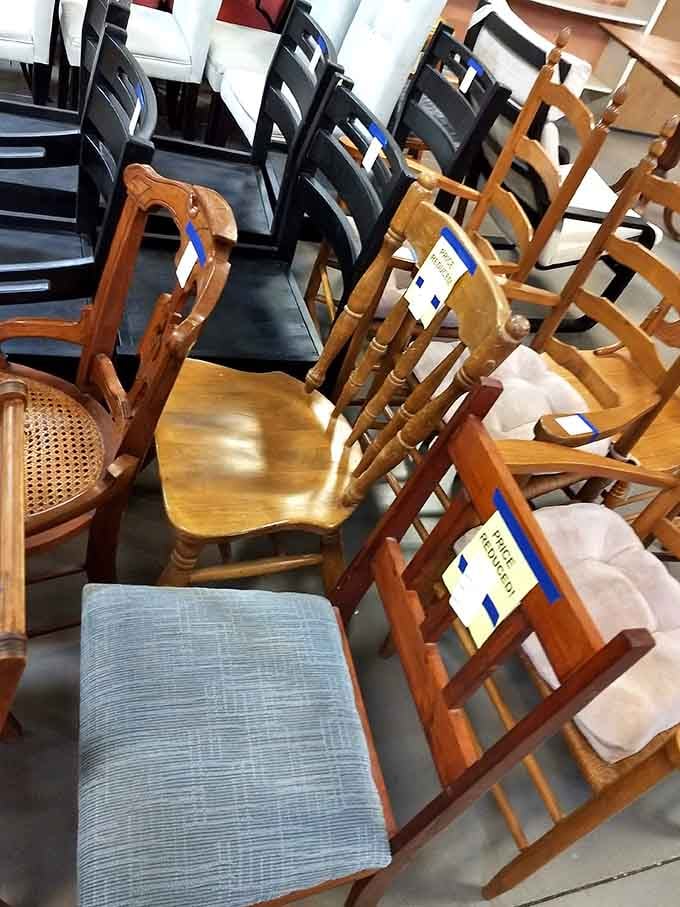 Chairs in every style prove that somewhere in this vast collection, your dining room's missing piece is waiting patiently.