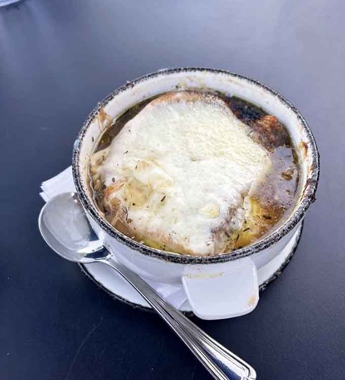 French onion soup with that gloriously melted cheese blanket is liquid comfort in its most perfect form.
