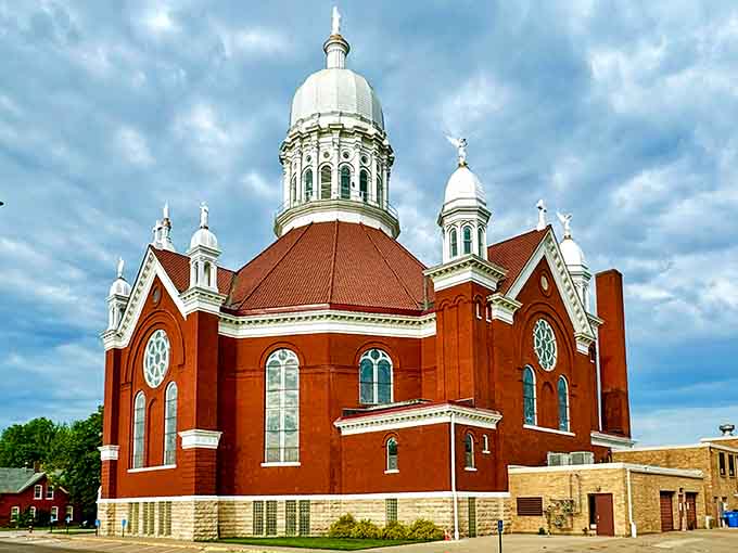 That red dome and white columns belong on a European postcard, yet here they sit serving culture to river town residents.