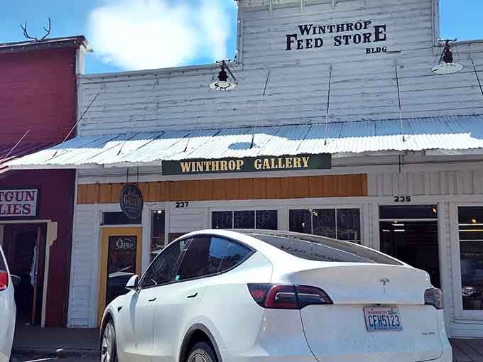 Even the feed store building got the Old West makeover treatment, because Winthrop commits to the theme like method actors commit to roles.