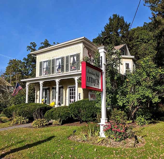 This colonial home turned antique shop makes you wonder if time travel is real or just really good preservation.
