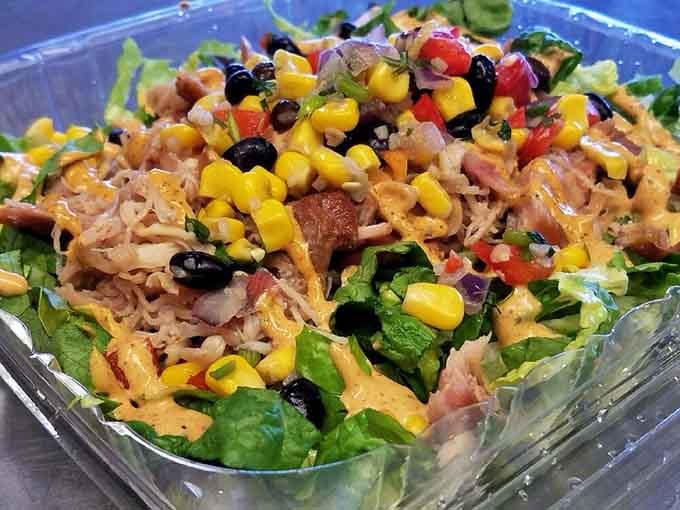 Even the salad gets the smokehouse treatment here, proving that healthy eating doesn't mean sacrificing flavor or fun.