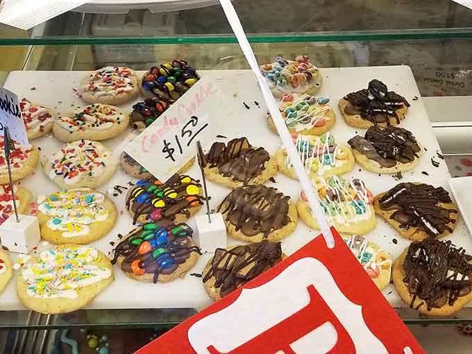 Sugar cookies topped with everything from sprinkles to chocolate drizzle, because variety truly is the spice of life.