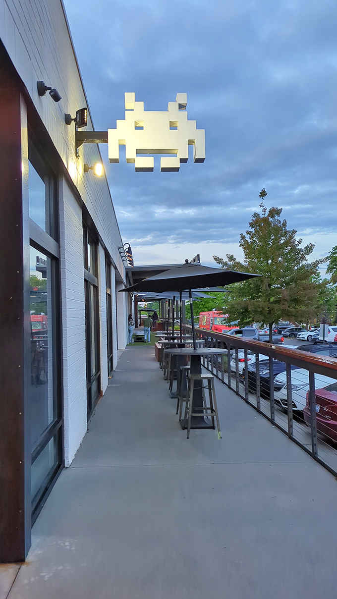 A glowing Space Invaders sign hanging outside tells you everything you need to know about this place.