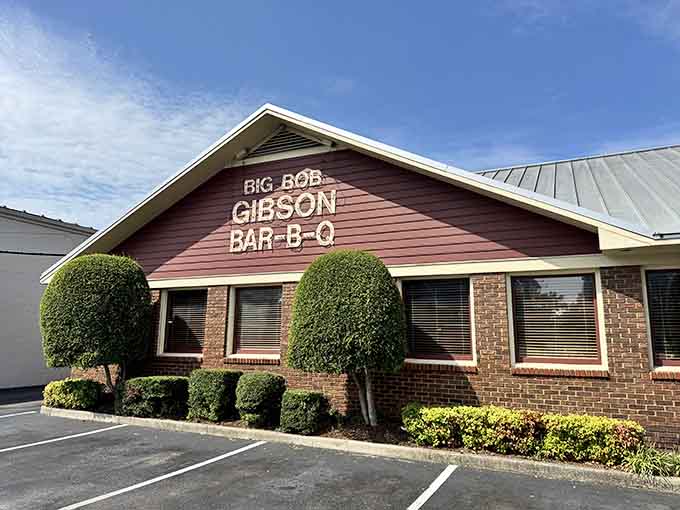 The manicured shrubs and brick facade show Big Bob Gibson takes pride in presentation, inside and out.