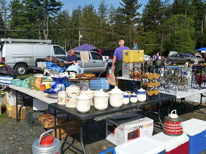 White crocks and vintage pottery create displays that would make your grandmother smile with sweet nostalgic memories.