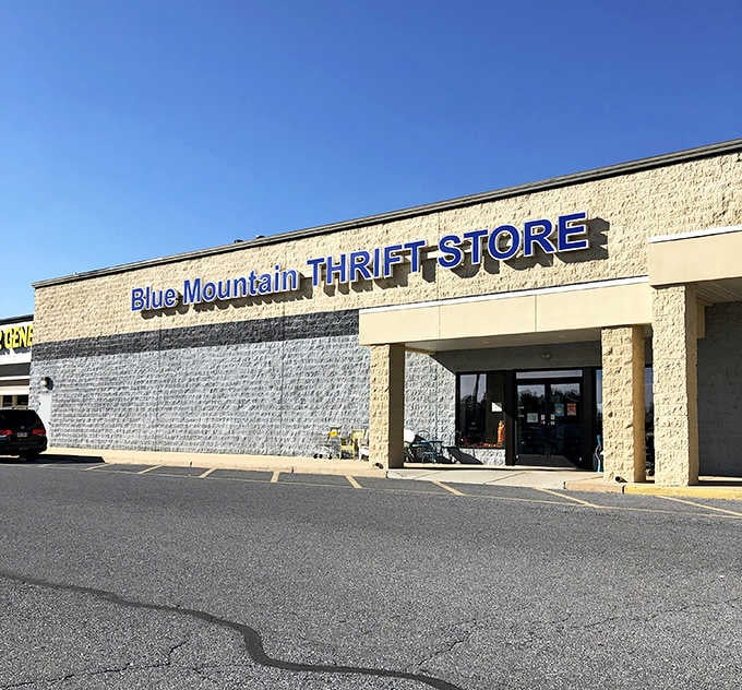 That cheerful signage reminds you great deals can be found right here without climbing any actual peaks.