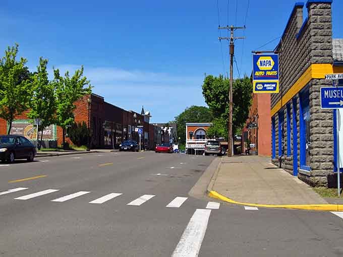 Wide streets and historic storefronts create an authentic small-town atmosphere where time moves at a gentler pace.