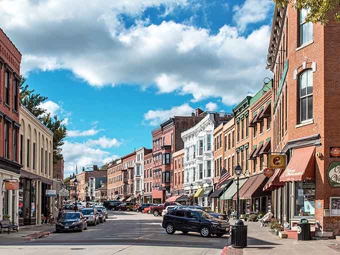 These colorful storefronts create a postcard-perfect scene that makes you want to park and explore every shop.