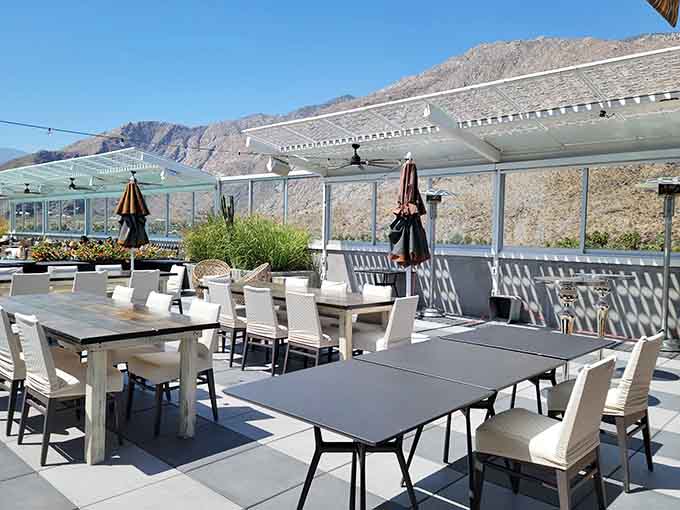 Desert mountains create a dramatic backdrop that changes color with every passing hour of sunlight.