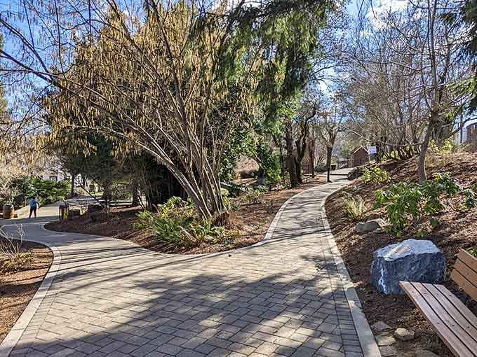 Brick pathways wind through historic grounds where every turn reveals another piece of carefully preserved small-town American history.