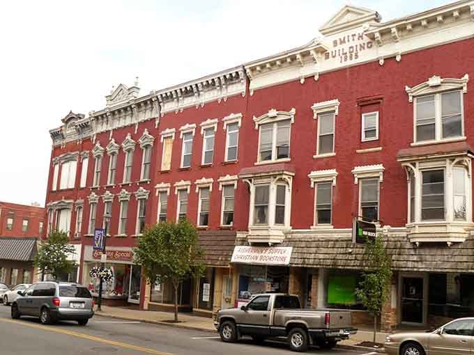 Johnstown's red-brick storefronts line up like old friends, each one holding decades of small-town stories and honest commerce.