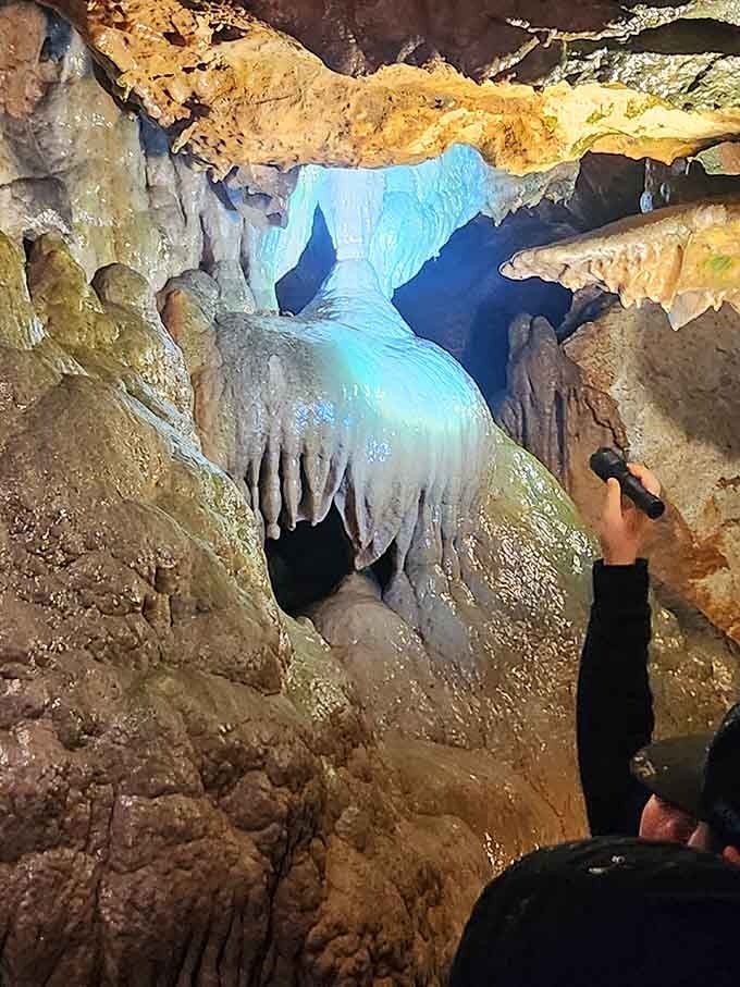 Underground formations glow ethereal blue like something from a science fiction movie set deep in Kentucky.
