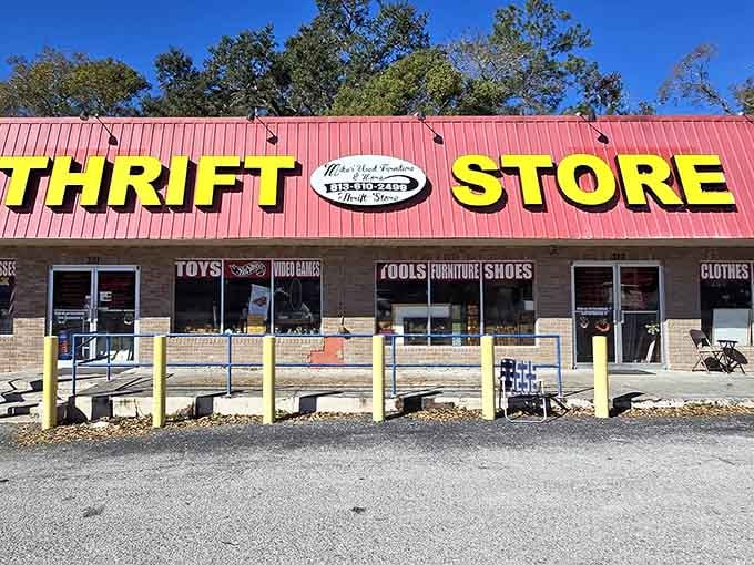 That bright red roof catches your eye from blocks away, like a lighthouse guiding treasure hunters to shore.