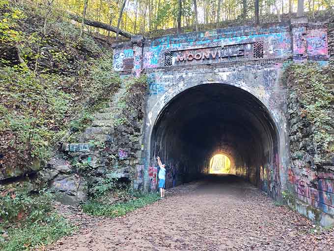 That glowing circle of light at the tunnel's end beckons like a portal to another time and place.
