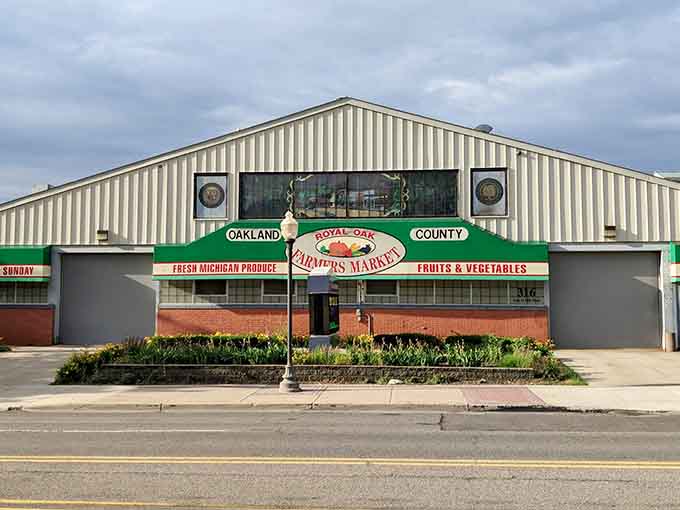 The classic market facade promises fresh produce and seasonal treasures, standing proud as a community gathering place for generations.