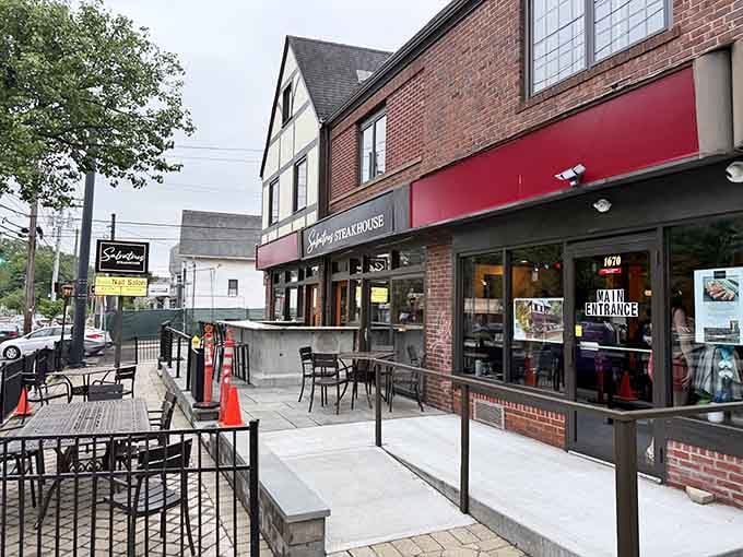 That corner location with outdoor seating lets you watch the neighborhood while savoring perfectly cooked beef and sides.