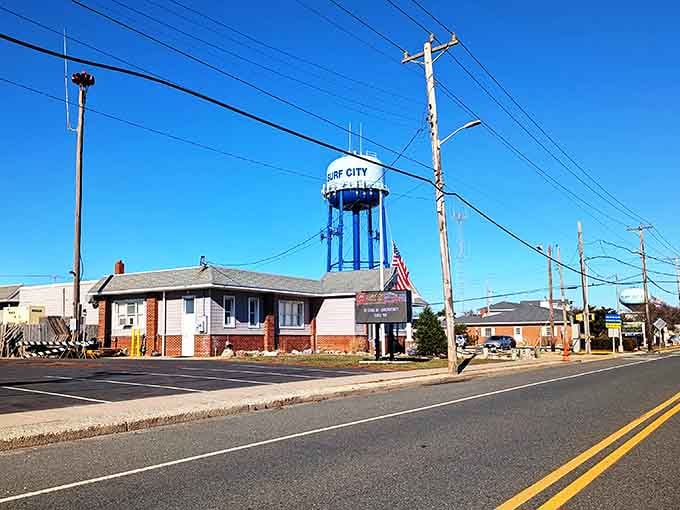That iconic blue water tower stands like a lighthouse guiding you home to this classic shore community.
