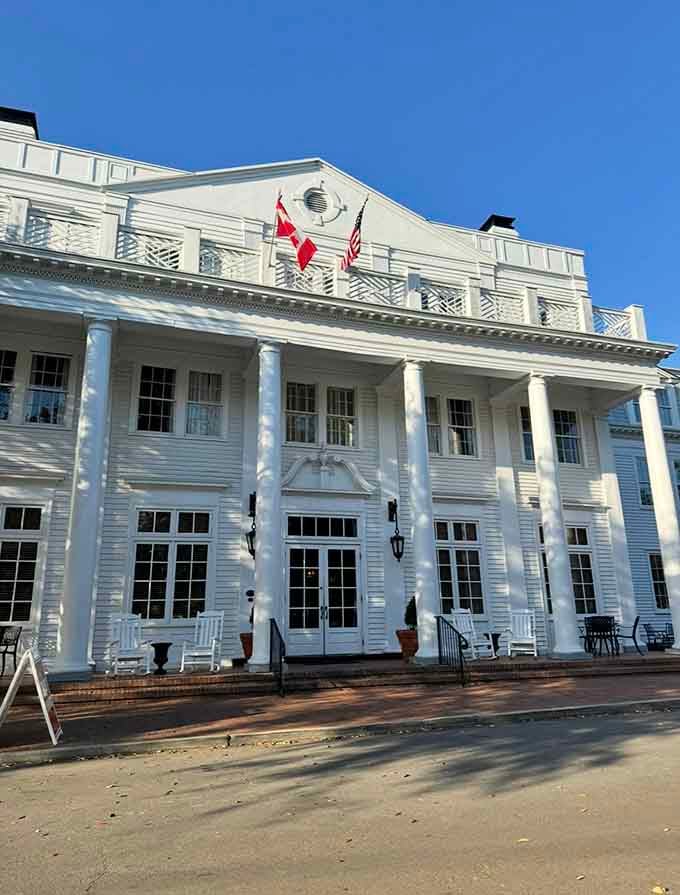 Those grand white columns and flags waving proudly make this look like the White House of steakhouses, honestly.