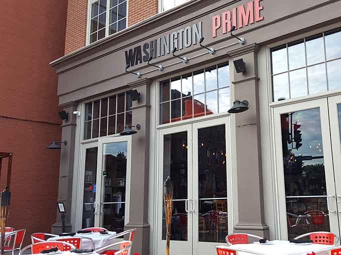 Clean white trim and big windows on a corner location make this steakhouse as approachable as your favorite neighborhood gathering spot.